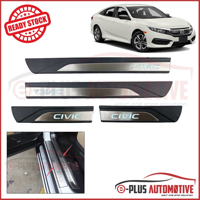 Honda Civic FC 2016 2017 2018 2019 Chrome Stainless Steel Blue Led Door ...