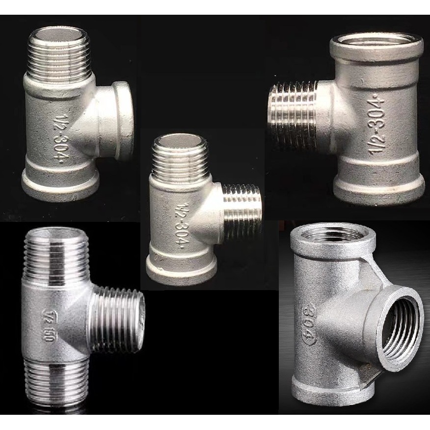 [HB461] SUS304 Stainless Steel G 1/2” TEE Threaded Male Female Pipe ...