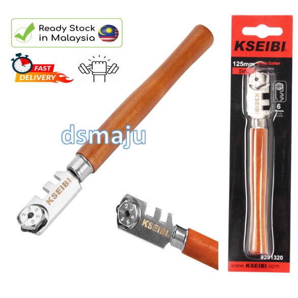 KSEIBI Heavy Duty 6 Blades Glass Cutter Pisau Pemotong Kaca 6 Mata Wood Handle Glass Cutter 6 ...