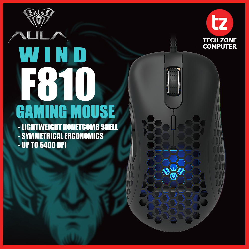 AULA F810 Gaming Mouse Honeycomb Ergonomic Design 800-6400 DPI USB ...