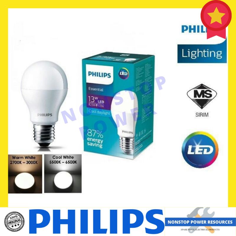 Philips Essential 11W LED Daylight 6500K E27 Bulb / LED Mentol | Shopee ...