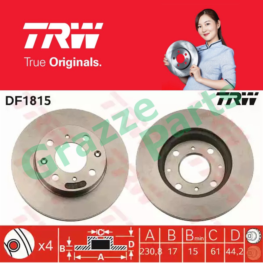 (2 pcs) TRW Disc Brake Rotor Front for DF1815 Honda City SX8 SH4 (231mm ...