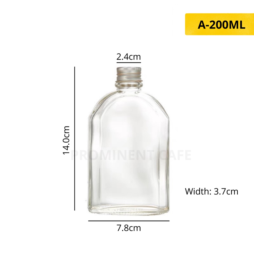 200ml Flat Glass Bottle with Silver Screw Cap / Cold Brew Bottle ...