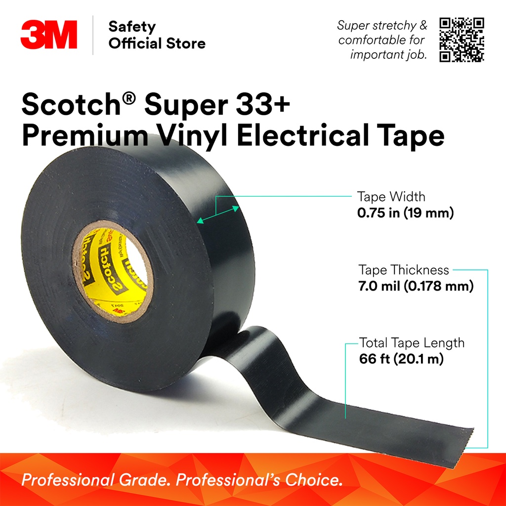 3M™ Scotch Super 33+ Vinyl Electrical Tape/Wire PVC Tape/Electrical Insulation 33 + [Black/1 ...