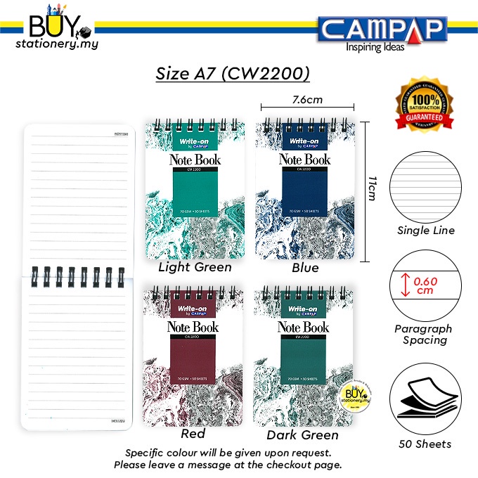 Campap A4 A5 A6 A7 Write On Spring Notebook 70gsm -(1s/PCS) Buku Nota ...