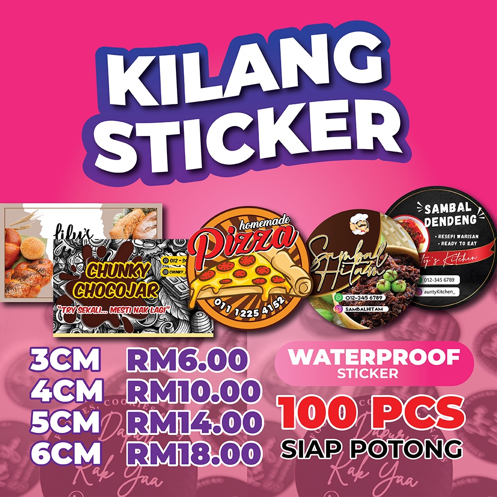 🔴100 pcs🔴WATERPROOF STICKER - 3CM/4CM/5CM/6CM | BULAT/PETAK/CUSTOM ...