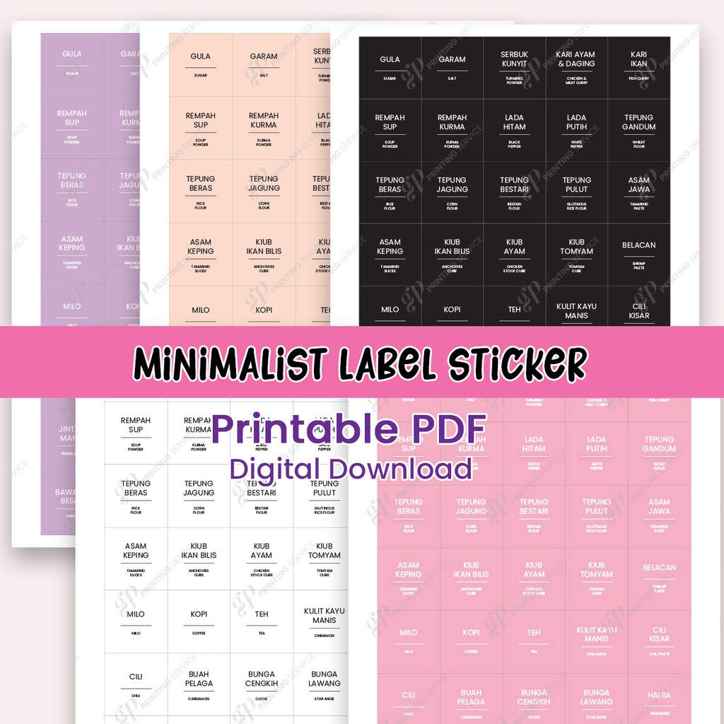 PDF printable minimalist sticker kitchen label A4 size | Shopee Malaysia