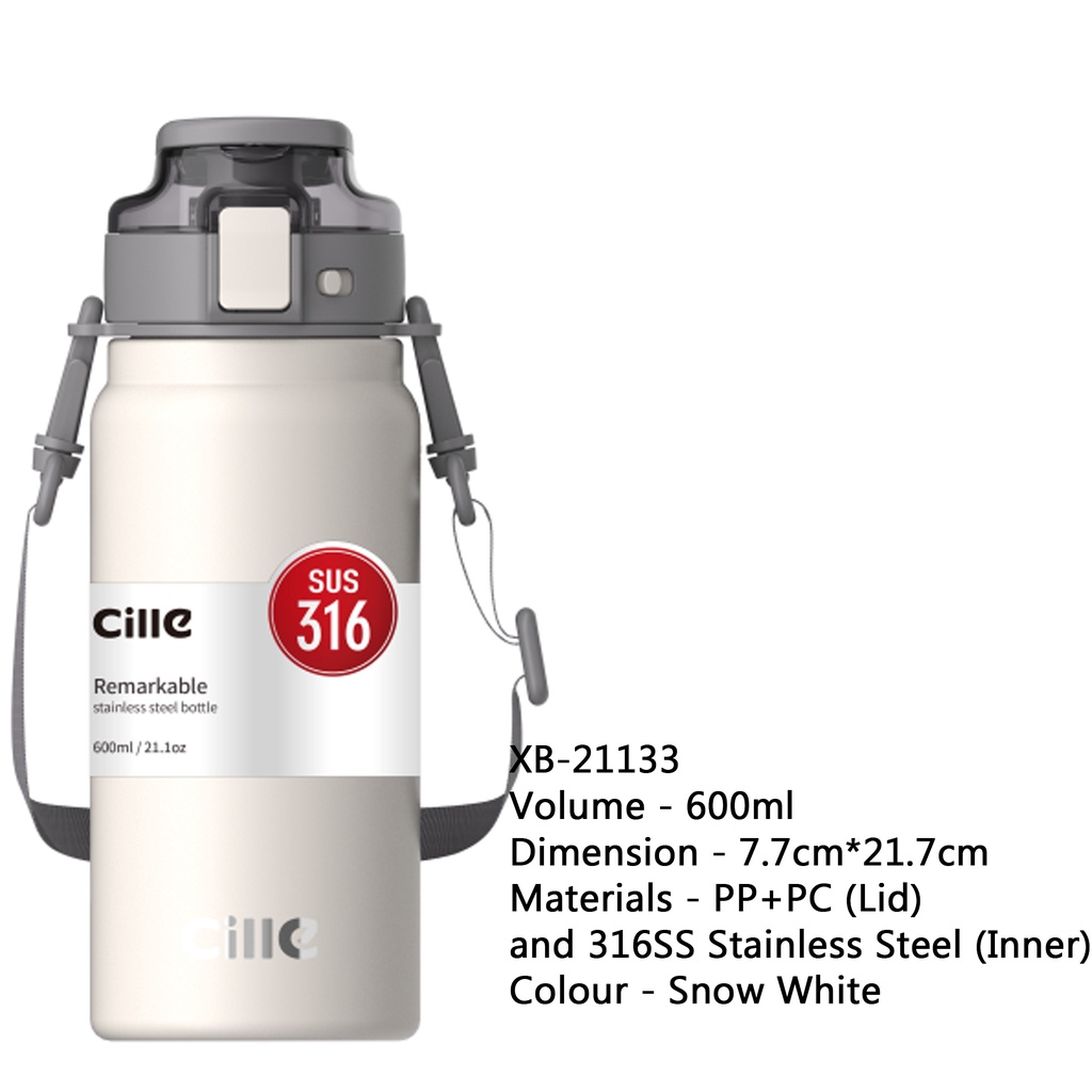 Cille 460ml/570ml/1.3L/1.7L Trendy 316SS Stainless Steel Vacuum Flask Thermos Water Cup | Shopee ...