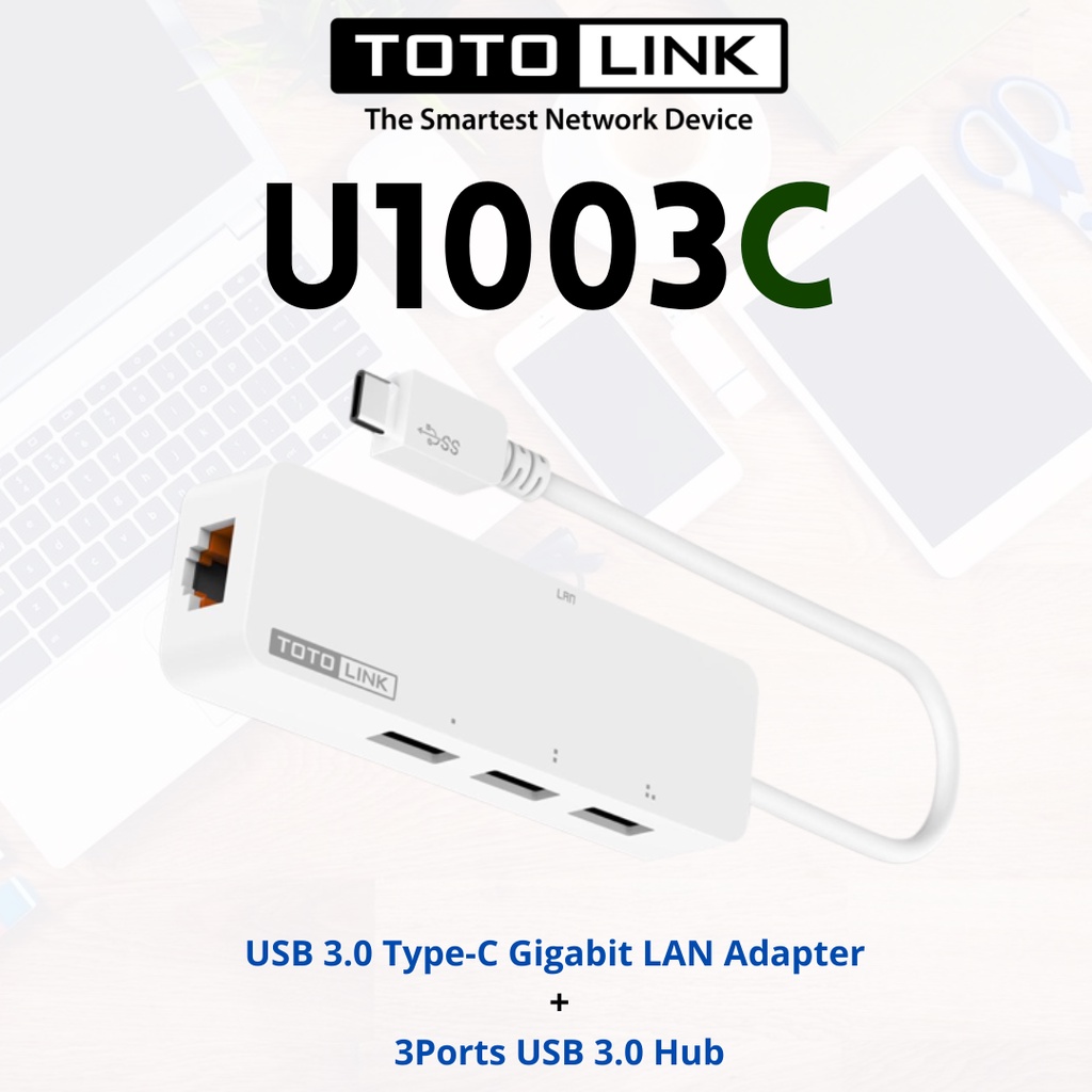Totolink U1003C 3-Port USB 3.0 Type-C Hub with RJ45 Gigabit Ethernet Adapter | Shopee Malaysia