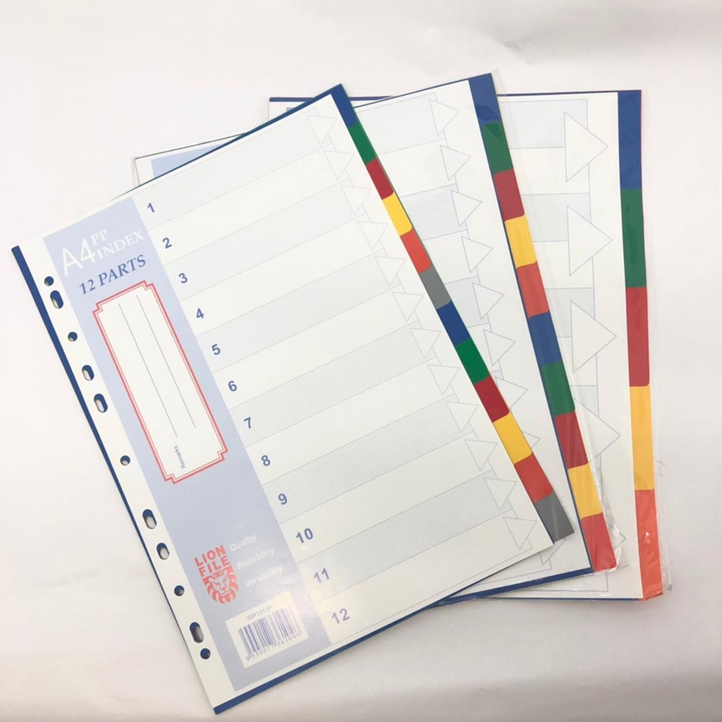LIONFILE COLOURED A4 PP INDEX DIVIDER (5 PARTS, 10 PARTS, 12 PARTS ...