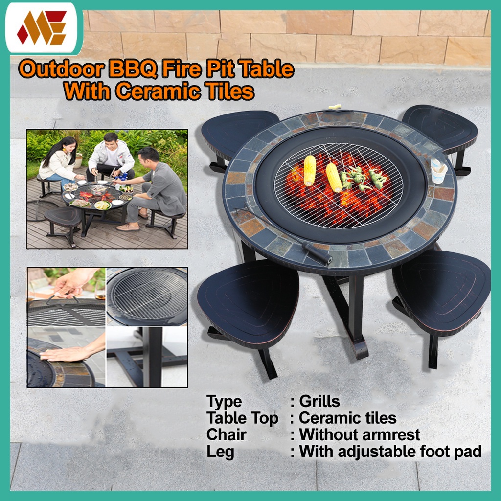 Garden Outdoor BBQ Table and Chair with Ceramic Tiles for Family ...