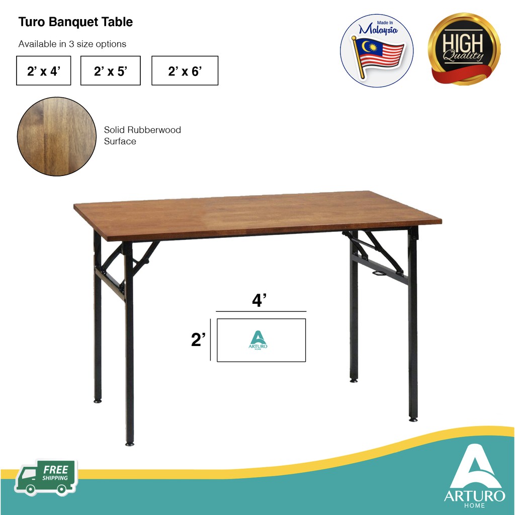 Turo Foldable Banquet Table (2' x 4')(Brown Rubberwood) | Shopee Malaysia