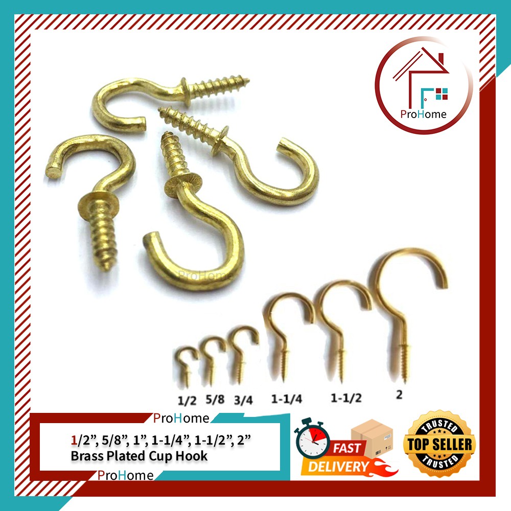 BRASS CUP HOOK/ J CUP HOOK (3/4") , (1-1/4"), (1-1/2"), (2-1/2"), (1 ...