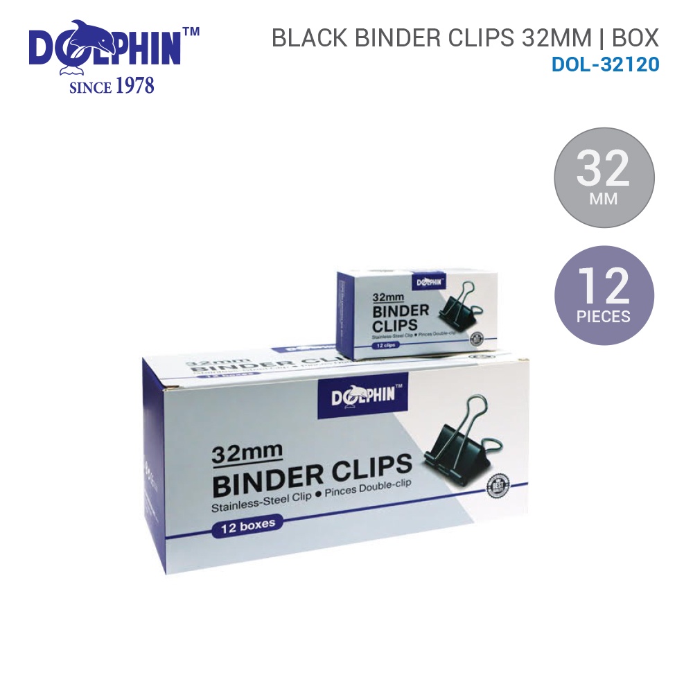 DOLPHIN Black Binder Clips 32MM/41MM/51MM | Box | Shopee Malaysia