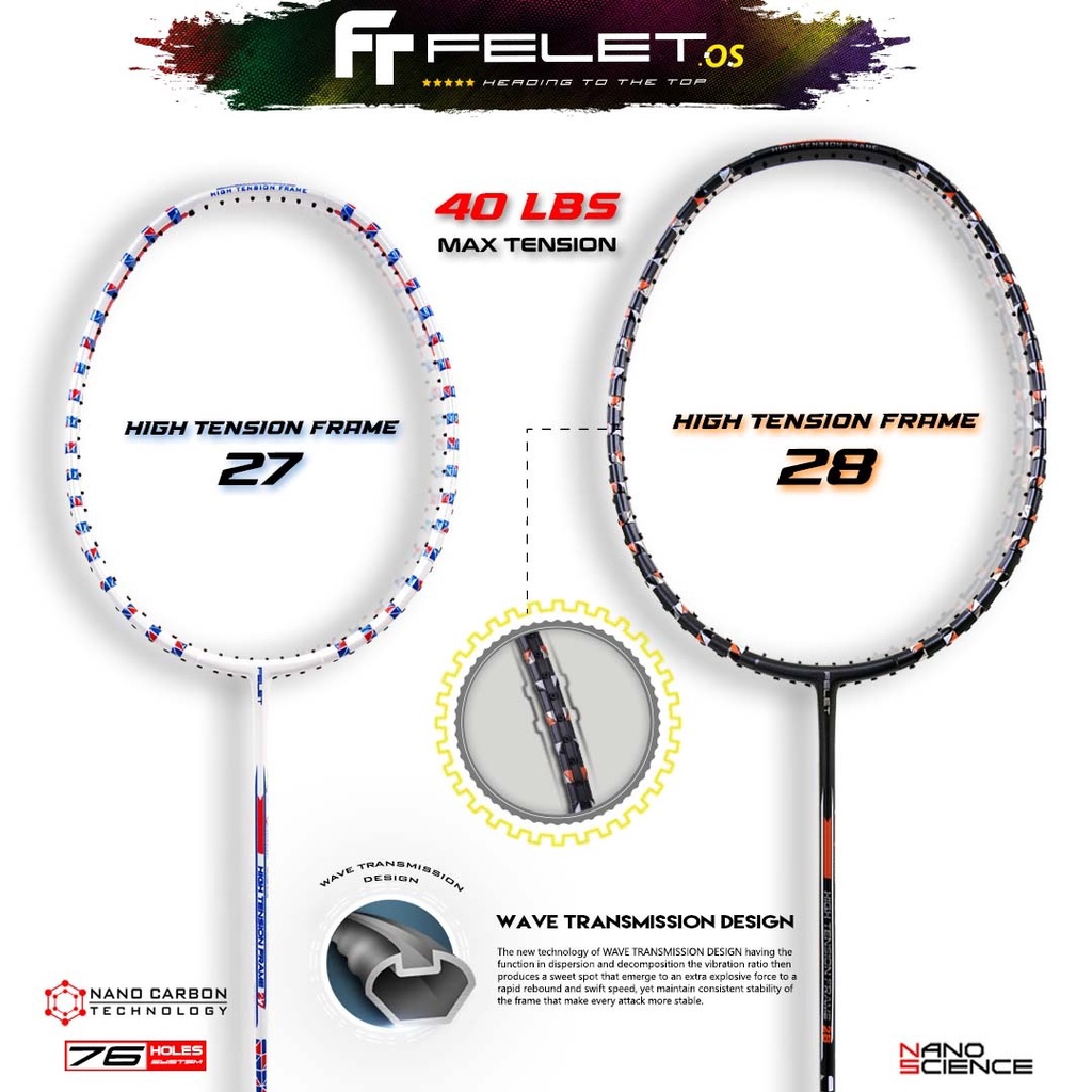 FELET High Tension 27 & 28 Badminton Racket 4u MAX TENSION 40 LBS ...