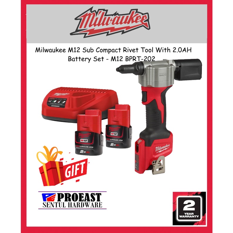 MILWAUKEE M12 Sub Compact Rivet Tool With 2.0AH Battery Set / Rivet Gun ...