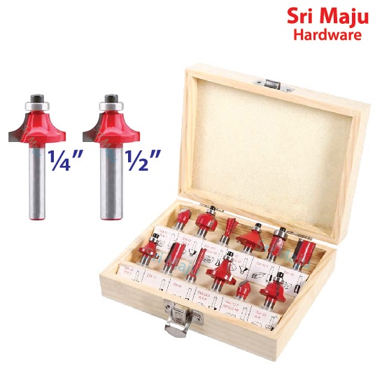 MAJU RBS-12 12pcs Router Bit Set 1/4 or 1/2 inch Tungsten Carbide ...