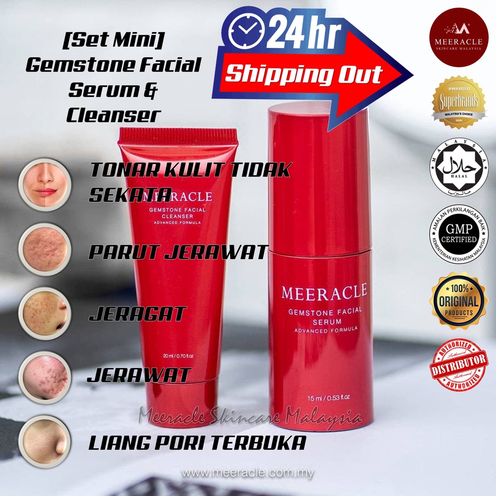 💯 ORIGINAL MEERACLE Skincare Set (Travel Set) Facial Serum dan Cleanser ...