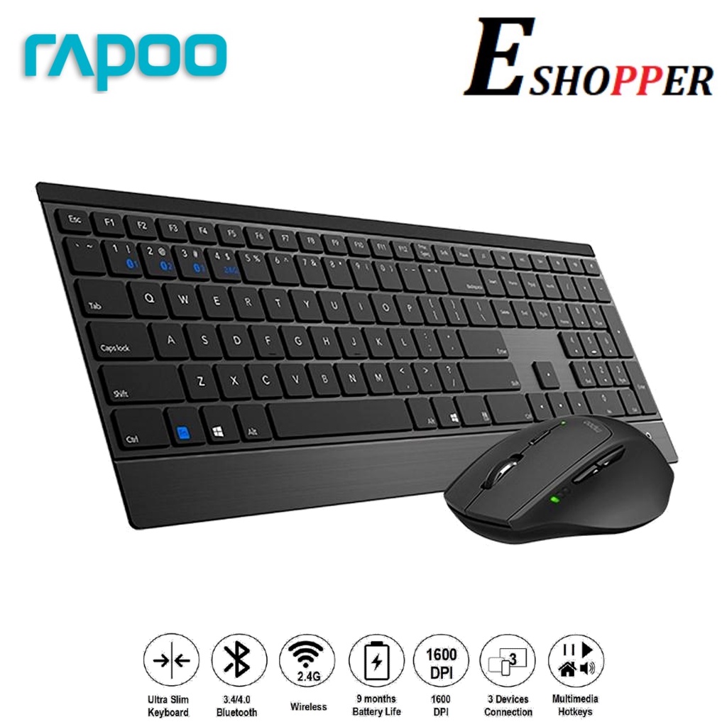 RAPOO 9500M MULTI-MODE WIRELESS ULTRA SLIM COMBO KEYBOARD & MOUSE (18749) | Shopee Malaysia