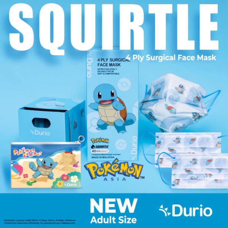 Durio 546A (Adult) Pokémon 4 Ply Surgical Face Mask - Squirtle ~ 40 pcs ...