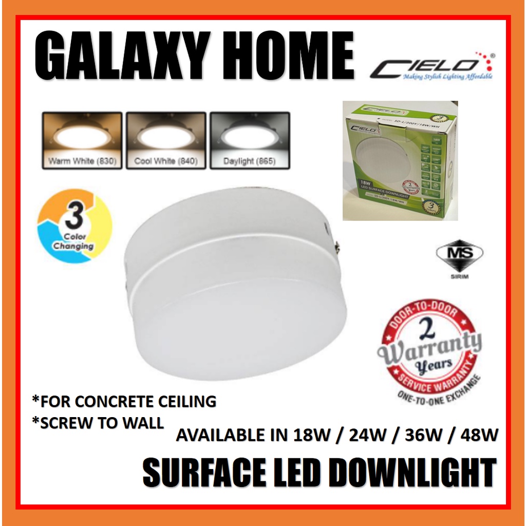 [SIRIM] LED 3 Colours Surface Downlight 18W 24W 36W 48W Round White ...
