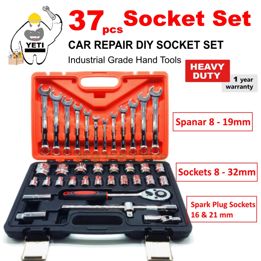 37pcs CR-V 1/2" Wrench Spanar Socket Tool Box Set Car Motorcycle ...