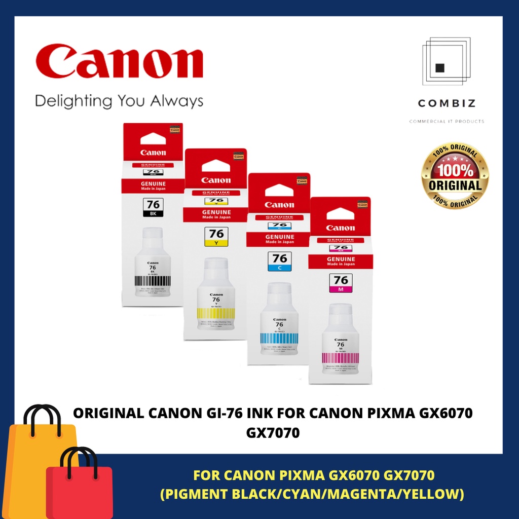 ORIGINAL CANON GI-76 INK (PIGMENT BLACK/CYAN/MAGENTA/YELLOW) GI76 TONER ...
