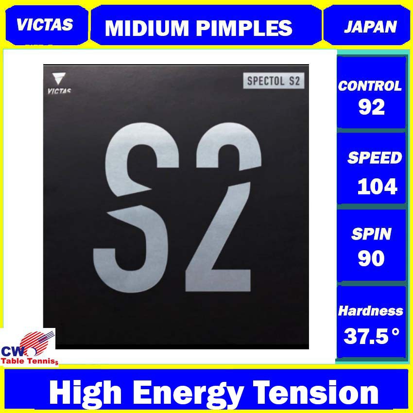 VICTAS SPECTOL S2 Medium Pimples Table Tennis Rubber Ping Pong Getah Made in Japan Hardness 37.5 ...