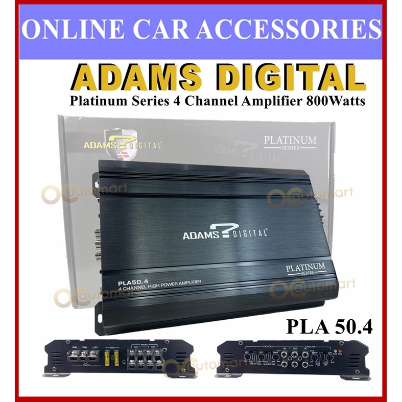 Adams Digital 4 Channel High Power Amplifier PLA 50.4 Platinum Series 800 Watts 4ch Amp Car ...
