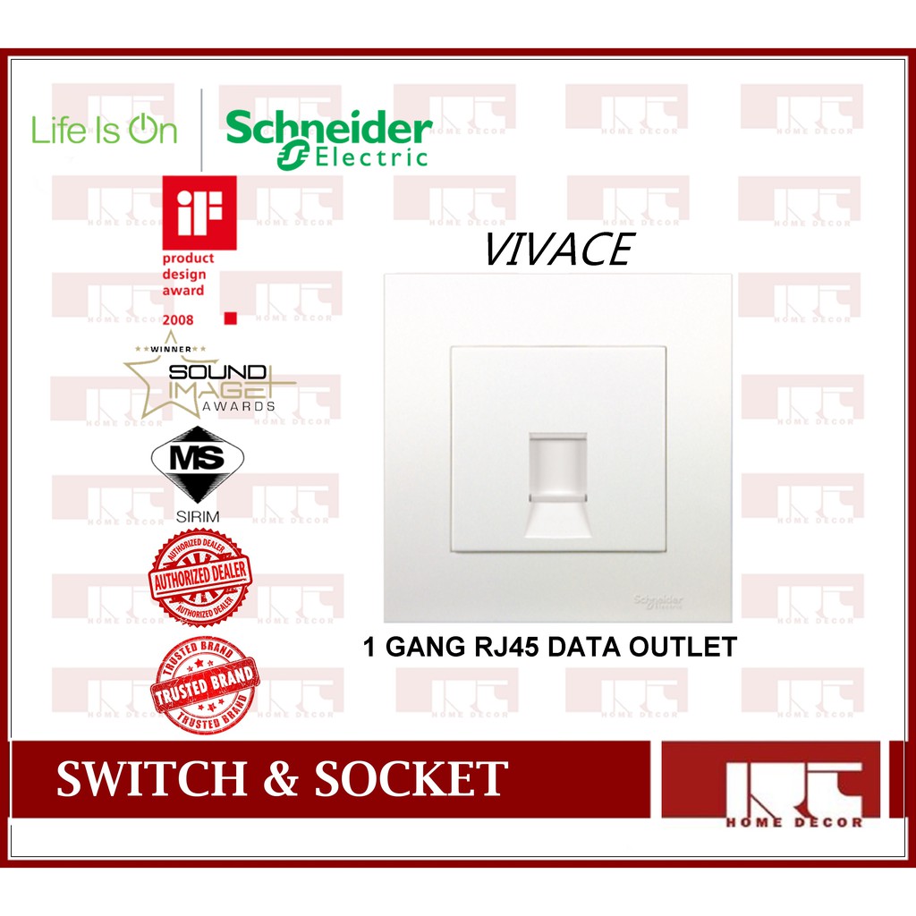 SCHNEIDER VIVACE SERIES 1 GANG DATA (RJ45) OUTLET SOCKET / WHITE ...