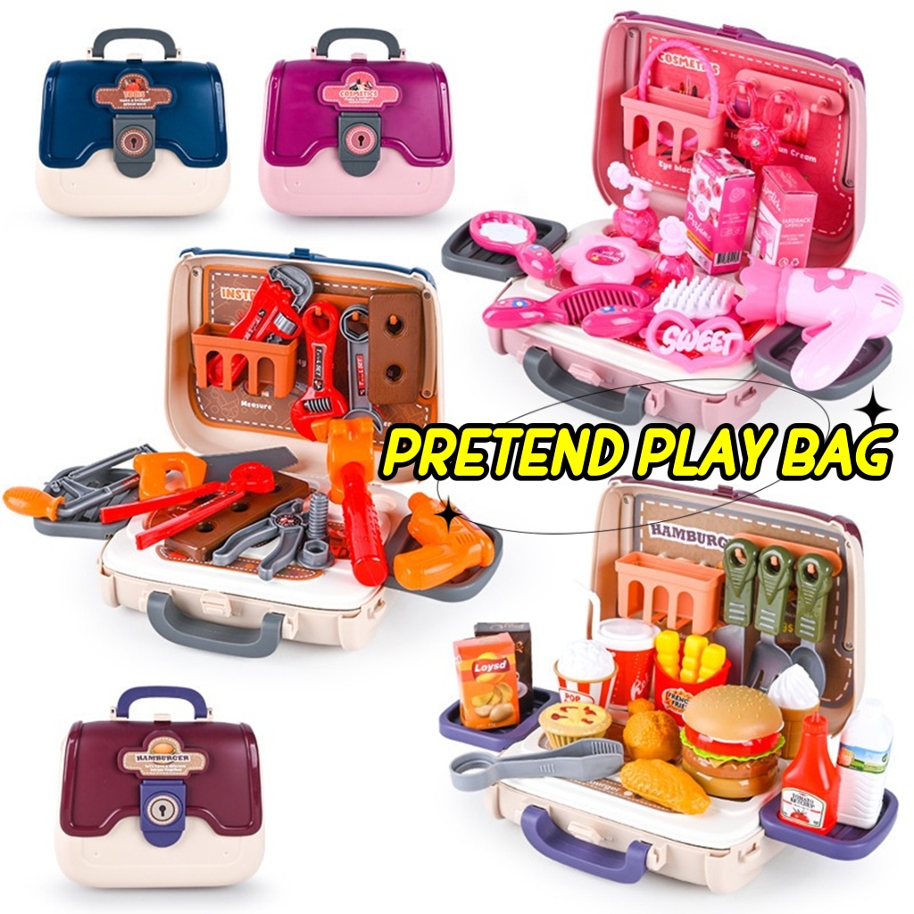 Pretend Play Toy Portable Suitcase Makeup Hamburger Bag Tools Box ...