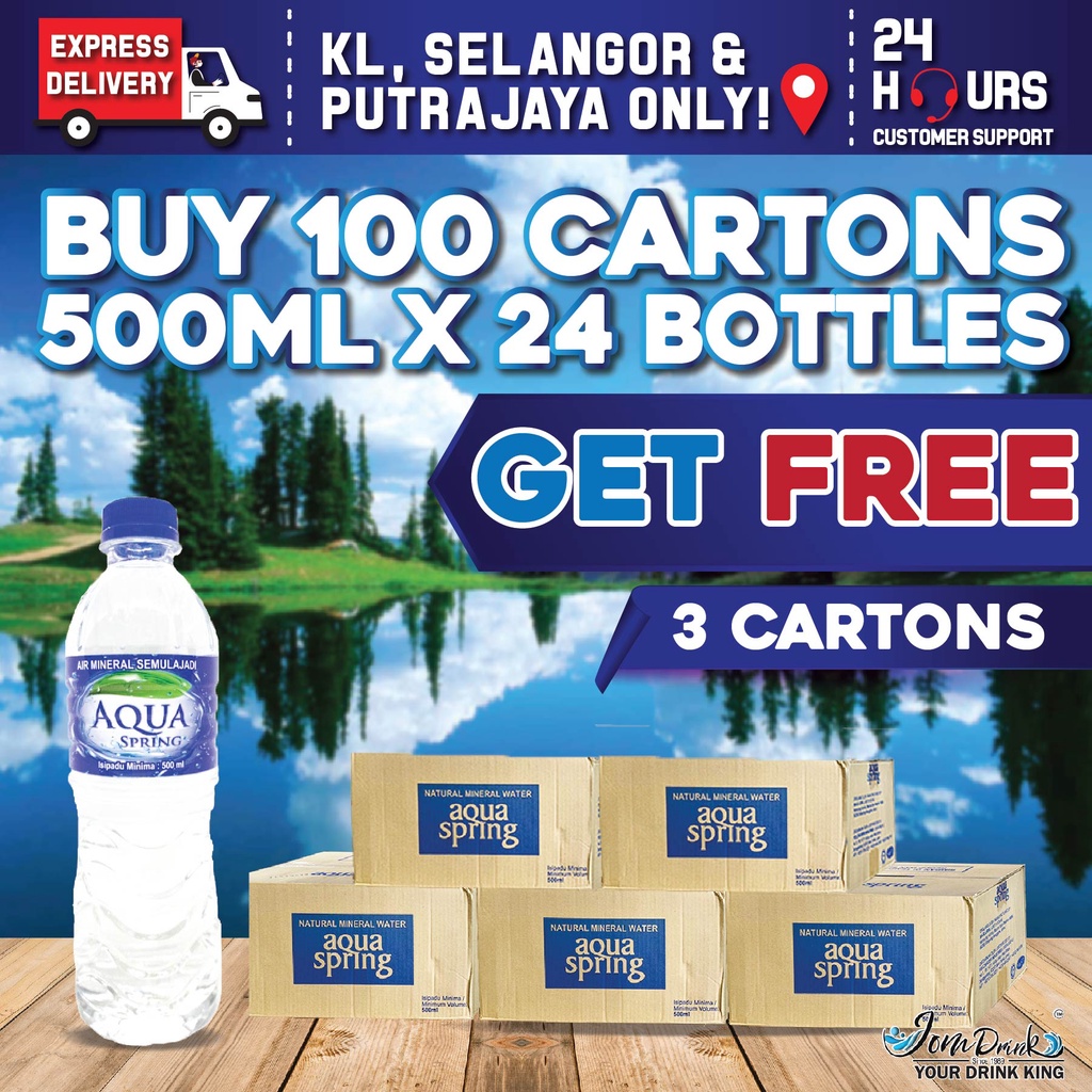 BUNDLE OF 100 CARTONS : AQUA SPRING MINERAL WATER 500ML x 24 BOTTLES | Shopee Malaysia