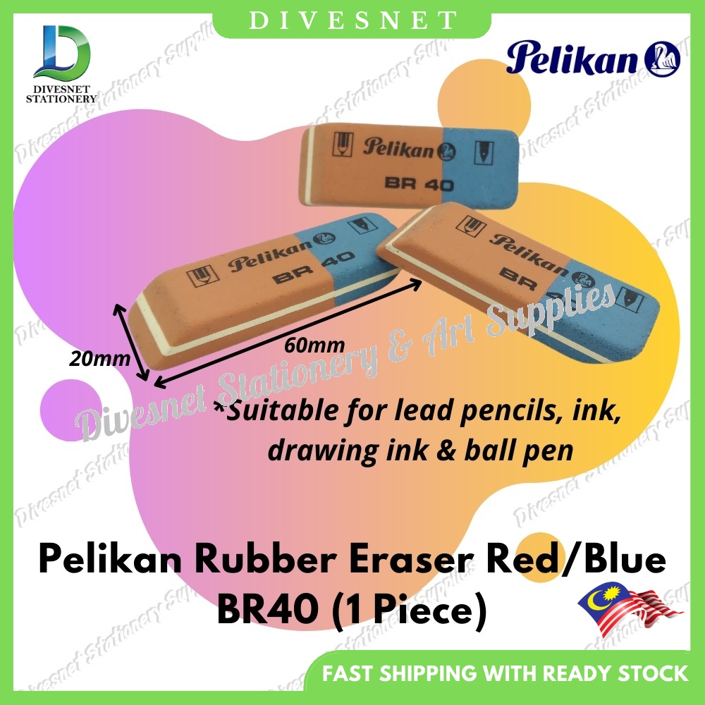 Pelikan Rubber Eraser Red/Blue BR40 Pemadam Pen dan Pemadam Pensil 2 in ...