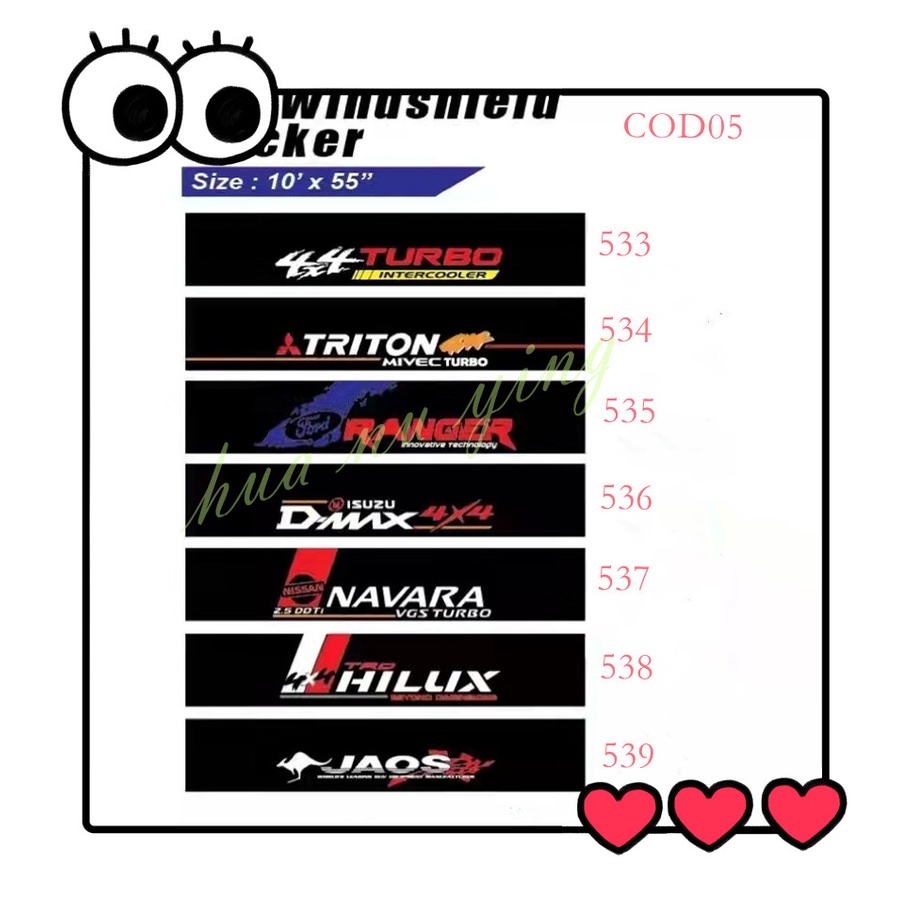Windshield Sticker TURBO 4X4 TRITON RANGER DMAX NAVARA HILUX JAOS ...
