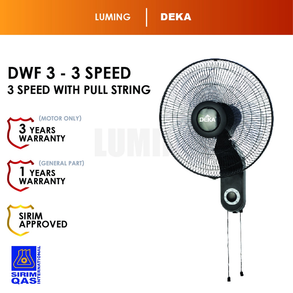 LMG_ SIRIM DEKA Fan DWF3 Wall Fans 3 Blades Speed AC Motor Remote ...