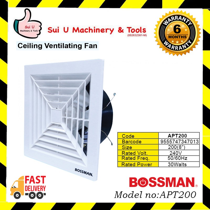 BOSSMAN APT200 8" Ceiling Ventilation Fan 200mm 30W | Shopee Malaysia