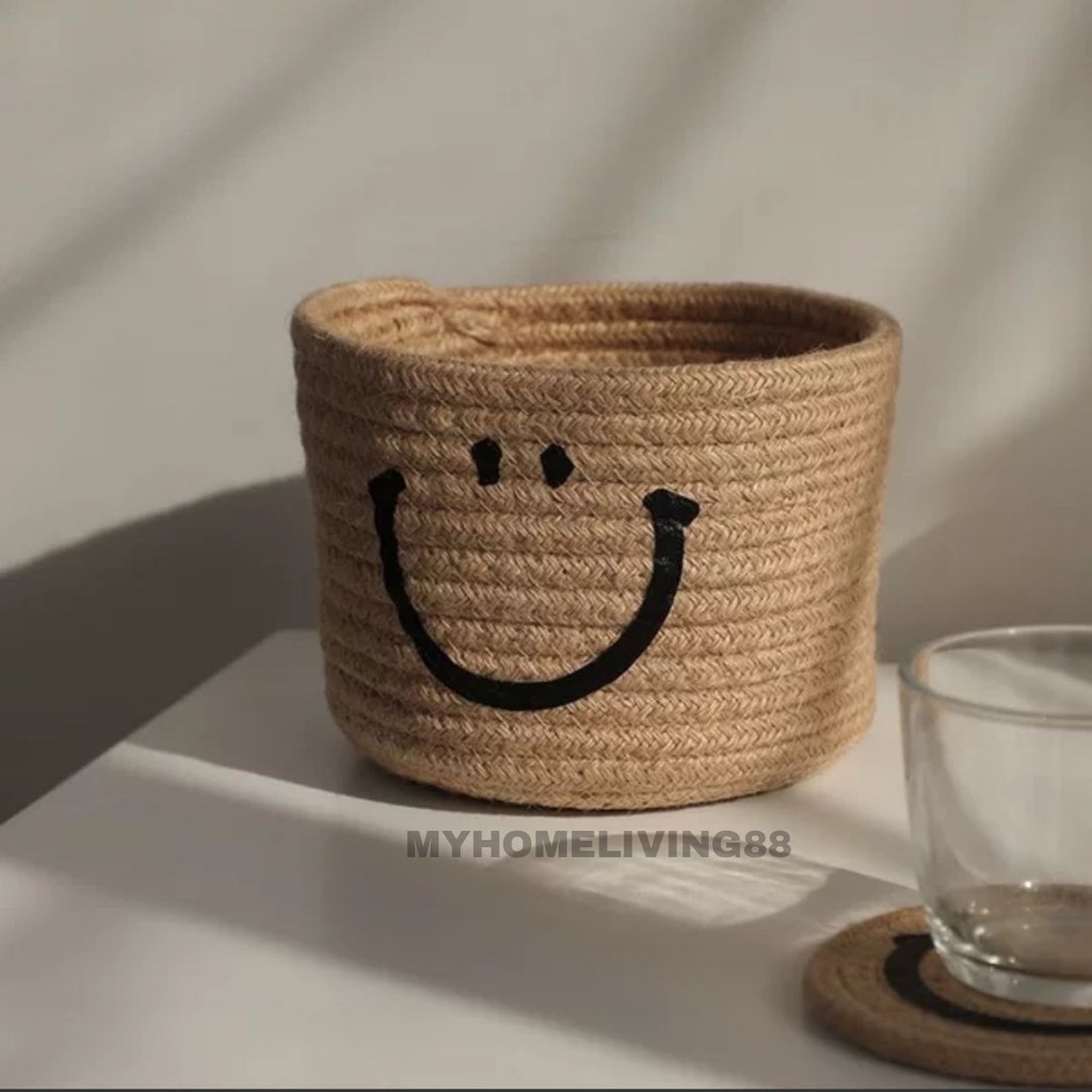 Smiley Face Ins Style Rattan Storage Basket | Shopee Malaysia