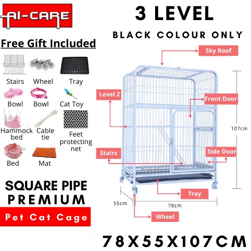 🔥 READY STOCK 🔥 3 level cat cage (78 x 55 x 107cm) cat cage super big ...