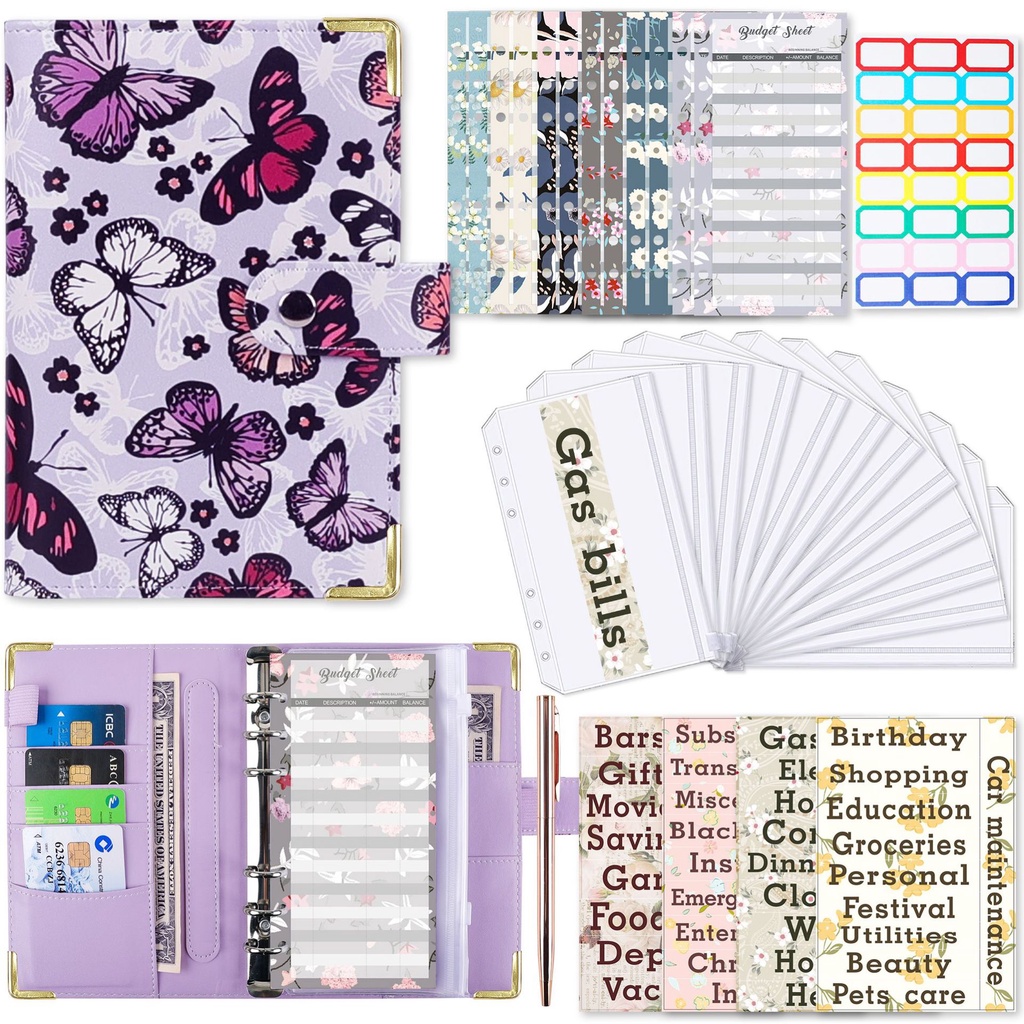 A6 Butterfly Embossing Planner Binder Deluxe Set Inner Page Zipper ...