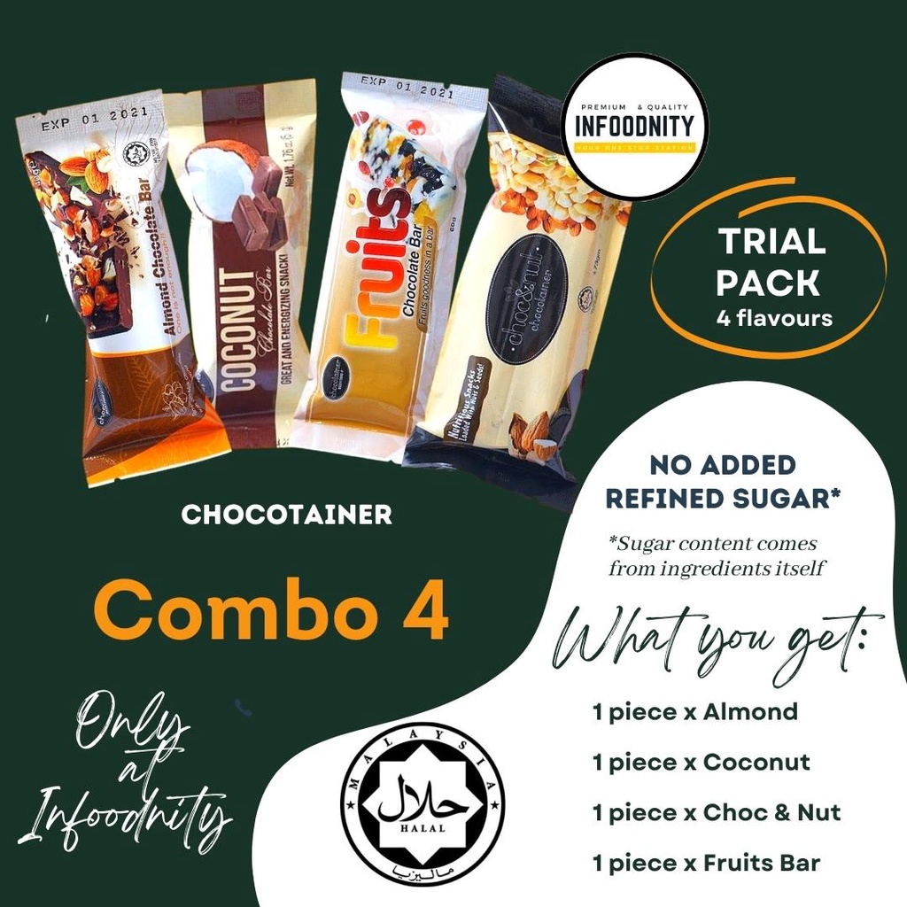 CHOCOTAINER Energy Bar No Sugar Free Dark Chocolate Halal Snek Diet ...