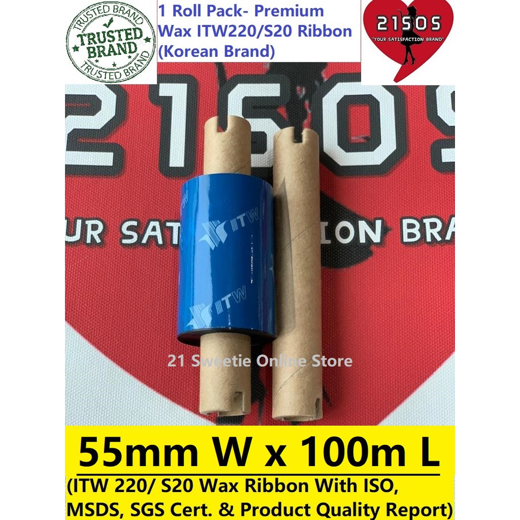[1 roll] Premium 55mm x 100m Thermal Transfer Wax Ribbon 55x100 ITW TTR ...