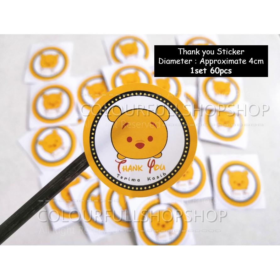 60pcs Pooh Thank You Packaging Seal Sticker / Pelekat Terima Kasih ...