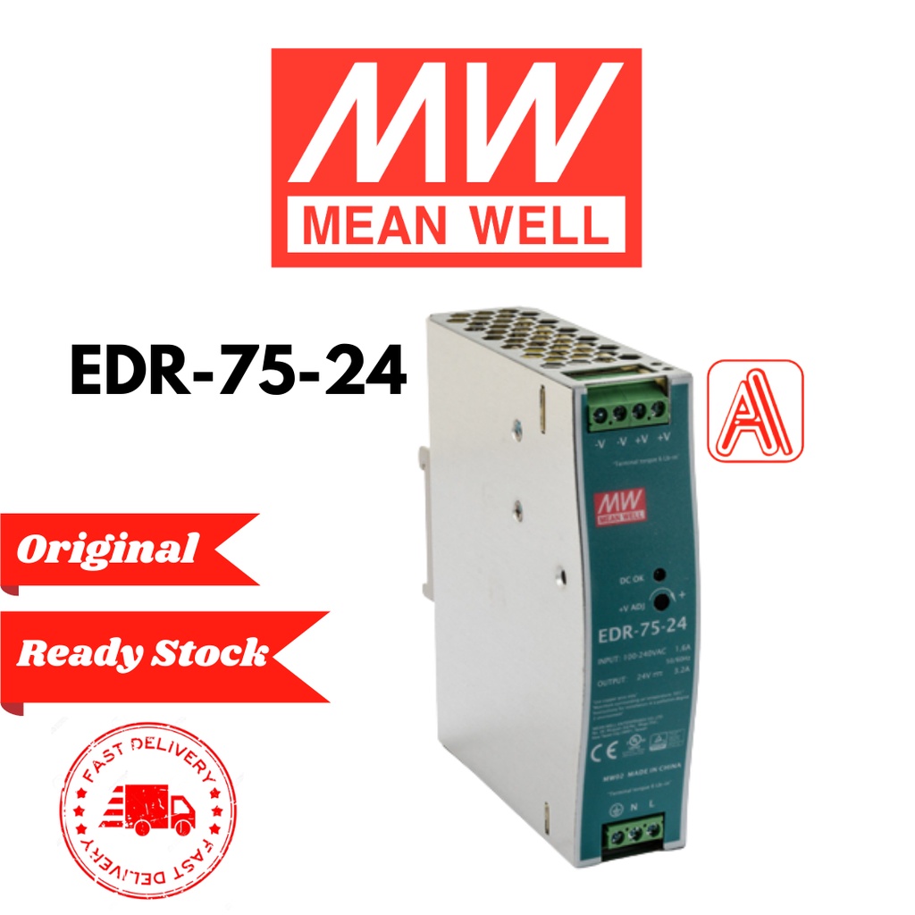 Mean Well EDR-75-24 75W 24V 3.2A / EDR-120-24 120W 24V 5A MeanWell Din Rail Type Power Supply ...