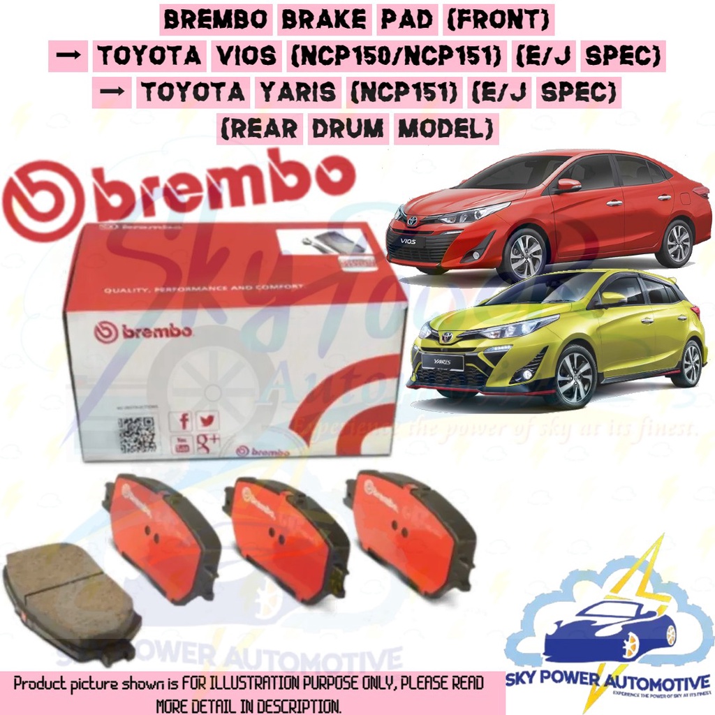BREMBO TOYOTA VIOS NCP150 NCP151 / YARIS NSP15 E J SPEC (REAR USE BRAKE ...