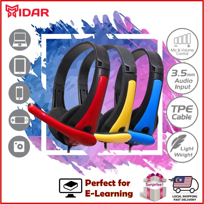 MIDAR Adjustable Headset Rotating Microphone Mic Online E-Learning Call ...