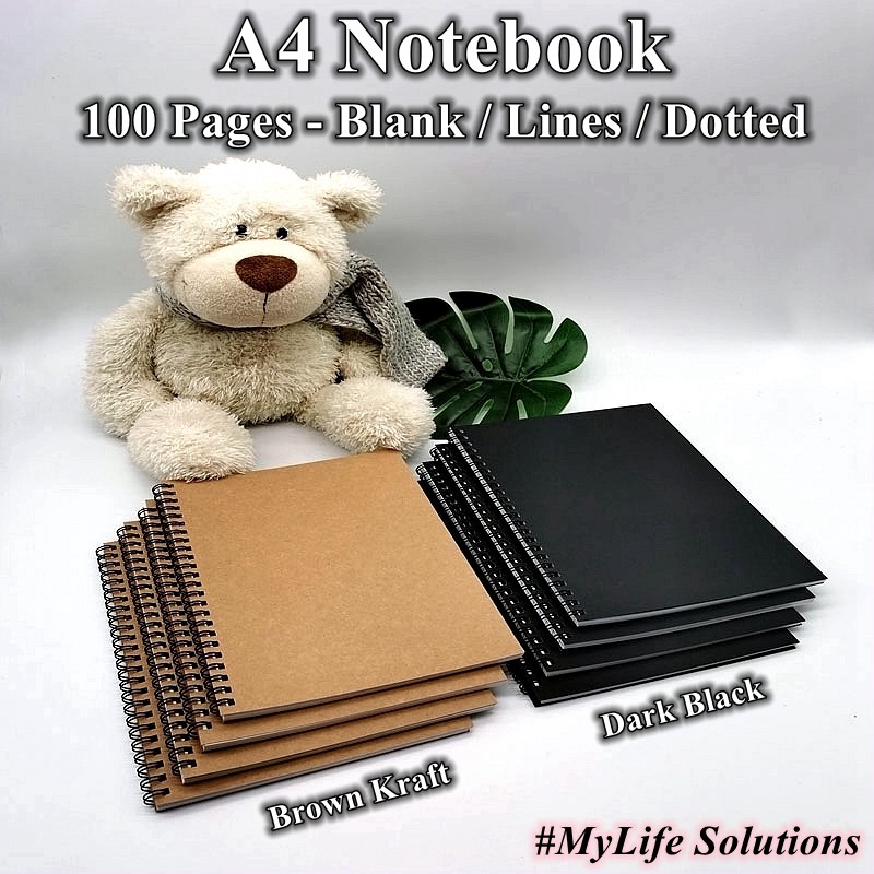 100Pgs Black Notebook A4 Diary Book Journal Book Binder Notebook Blank ...