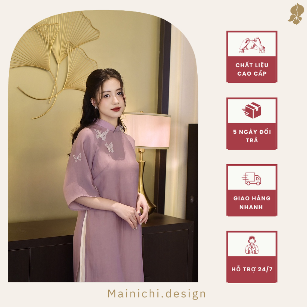 Tan Ho Diep Purple Ao Dai Genuine Design, Vietnamese Induction Ao Dai ...