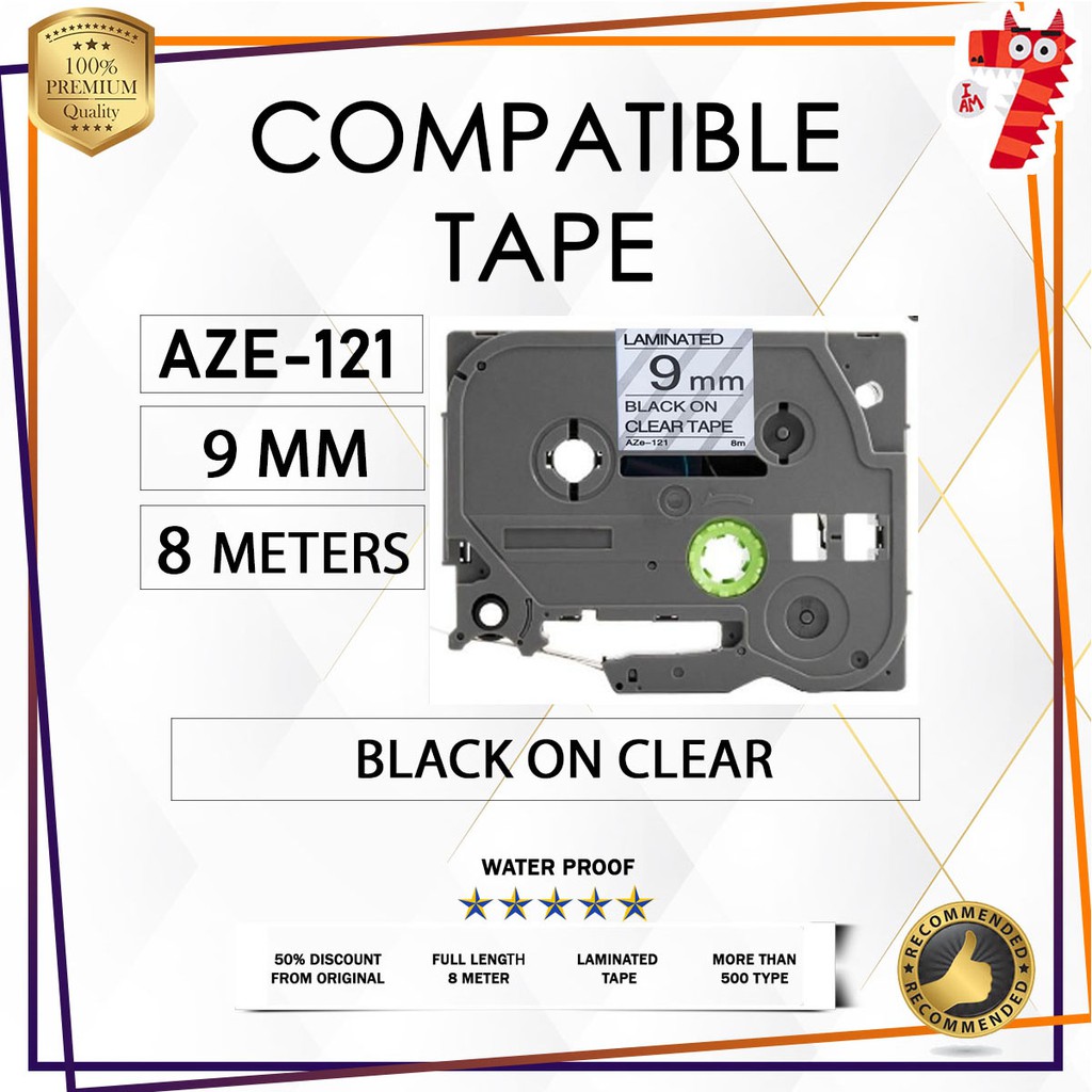 (Ready Stock) Compatible Tze-121 9mm Black on Clear Tape Label | Shopee ...
