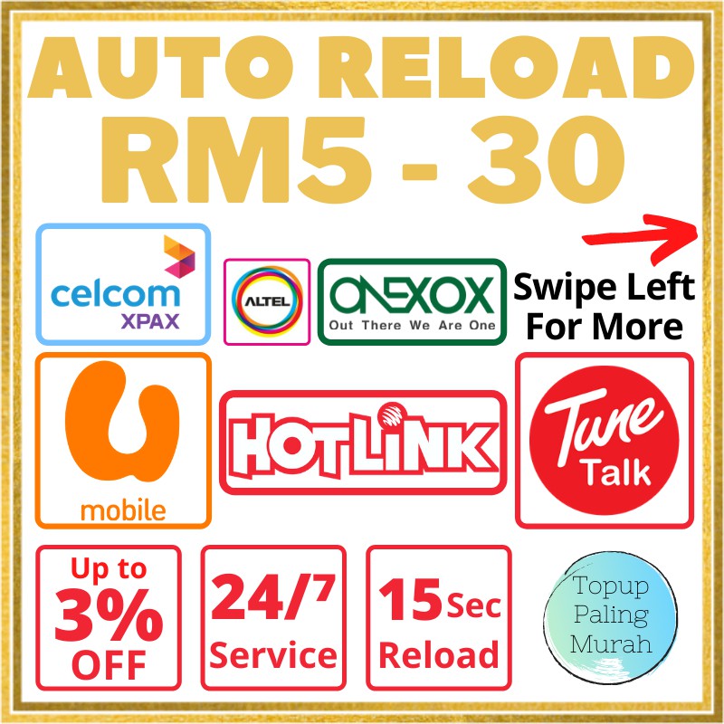 Automatic PREPAID TOPUP FOR UMOBILE CELCOM TUNETALK MAXIS ALTEL HOTLINK XPAX XOX & AUTO RELOAD U ...