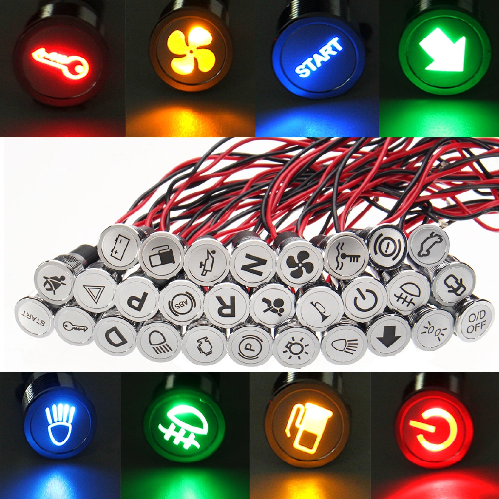 12V 24V 36V 10mm Symbol LED Dash Panel Warning Pilot Light Indicator ...